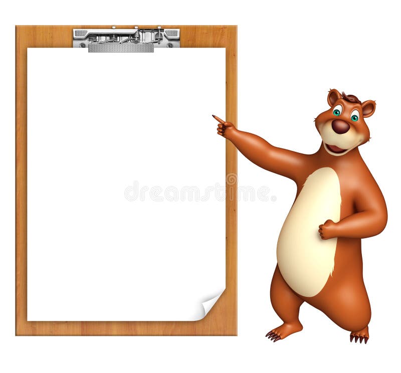 Fun Bear Cartoon Character with Exam Pad Stock Illustration ...