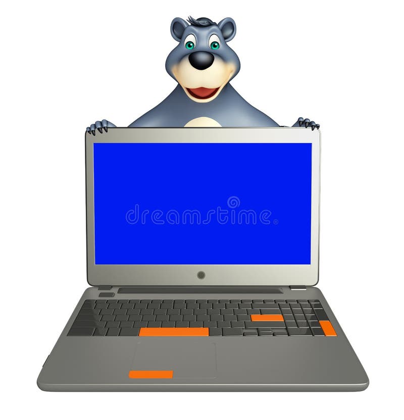 Fun Bear Cartoon Character with Laptop Stock Illustration ...