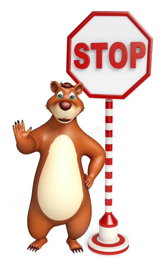 Fun Bear Cartoon Character with Stop Board Stock Illustration ...