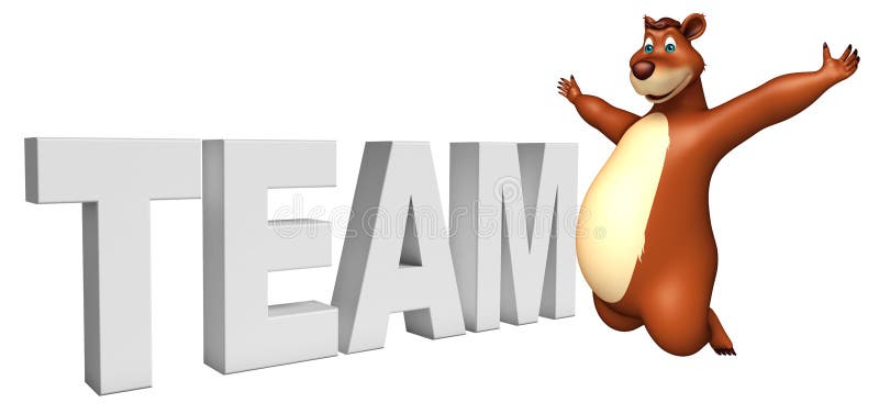 Fun Bear Cartoon Character with Team Sign Stock Illustration ...
