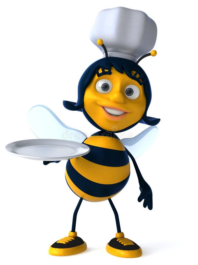 Bee Cartoon Character with Chef Hat and Cloche Stock Illustration ...