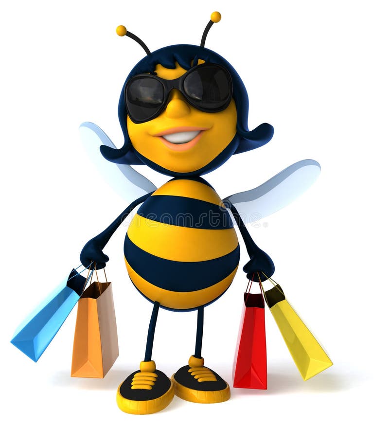 Cute Bee Cartoon Character with Gift Box Stock Illustration ...