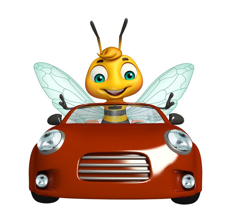 Fun Bee Cartoon Character with Car Stock Illustration - Illustration of ...
