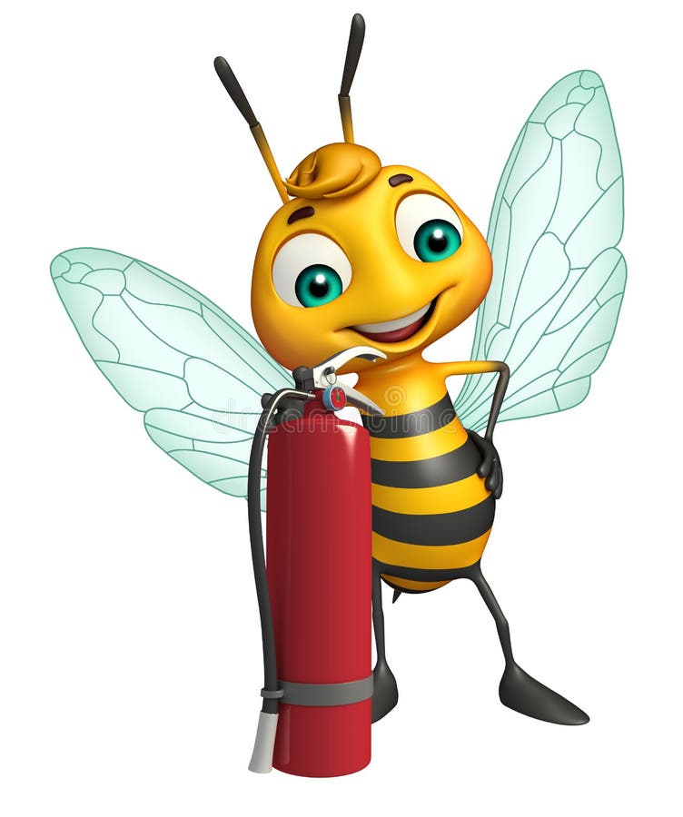 Fun Bee Cartoon Character with Fire Extinguisher Stock Illustration ...
