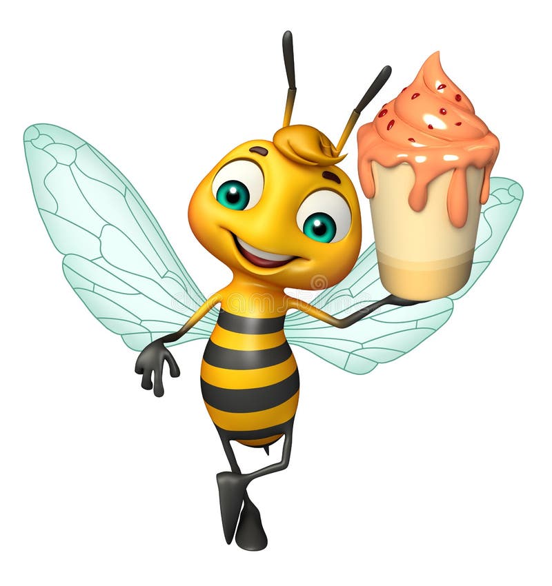Fun Bee Cartoon Character with Ice Cream Stock Illustration ...