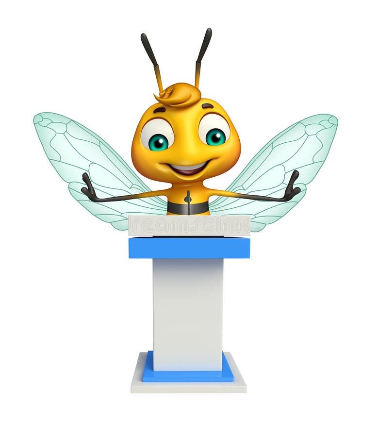 Fun Bee Cartoon Character with Speech Stage Stock Illustration ...