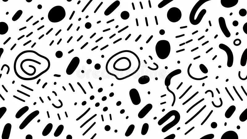 Fun Black Line Doodle Seamless Pattern. Creative Minimalist Style Art ...