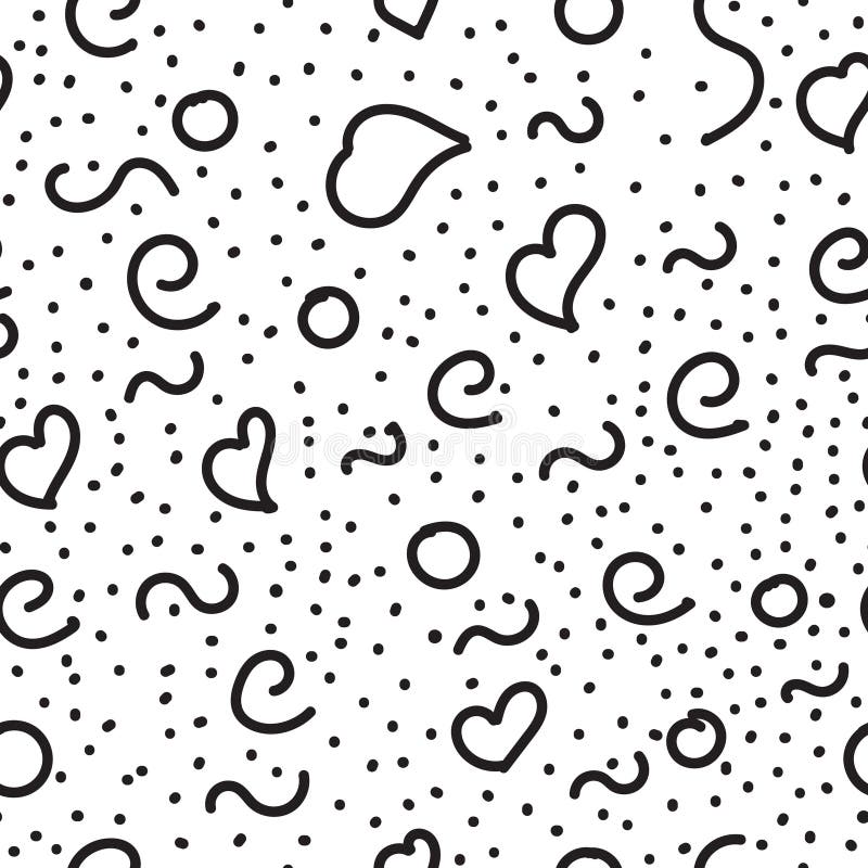 Fun Black Line Doodle Seamless Pattern. Simple Childish Scribble ...