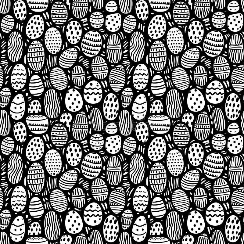 Fun Black and White Abstract Line Doodle Easter Seamless Pattern. Tile ...