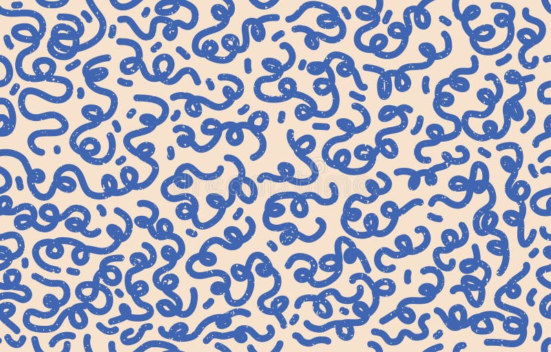 Fun Blue Line Doodle Seamless Pattern Background with Minimalist Style ...
