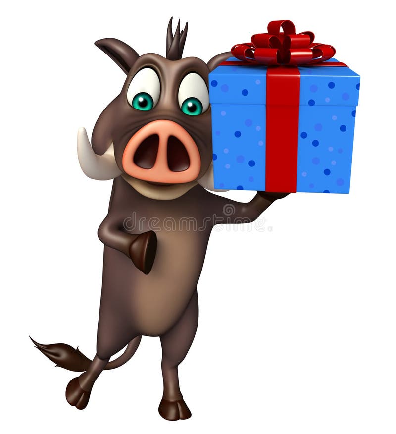 Fun Boar Cartoon Character with Gift Box Stock Illustration ...