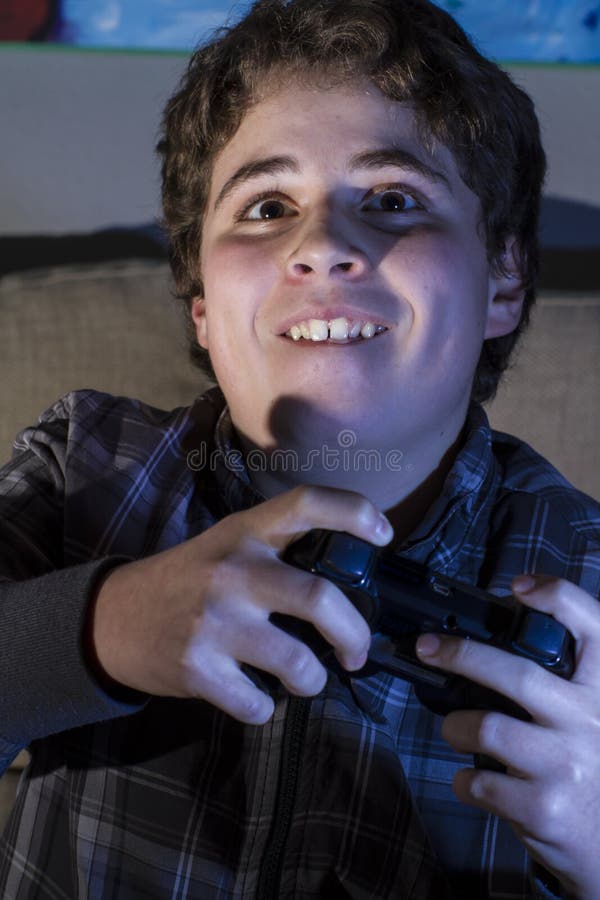 Fun Boy with Joystick Playing Computer Game at Home. Stock Image ...