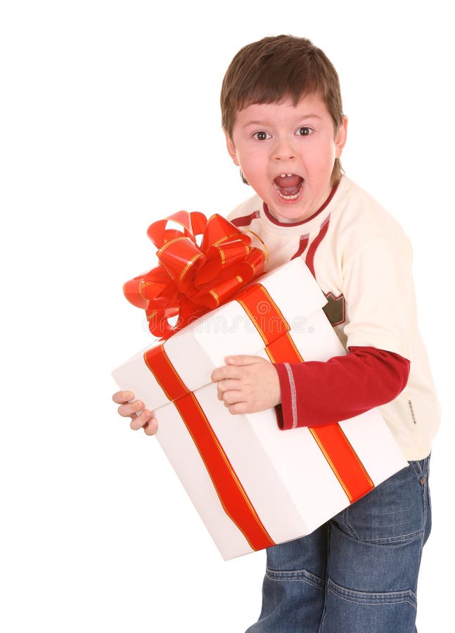 Fun Boy with White Gift Box. Stock Image - Image of schoolboy, hair ...