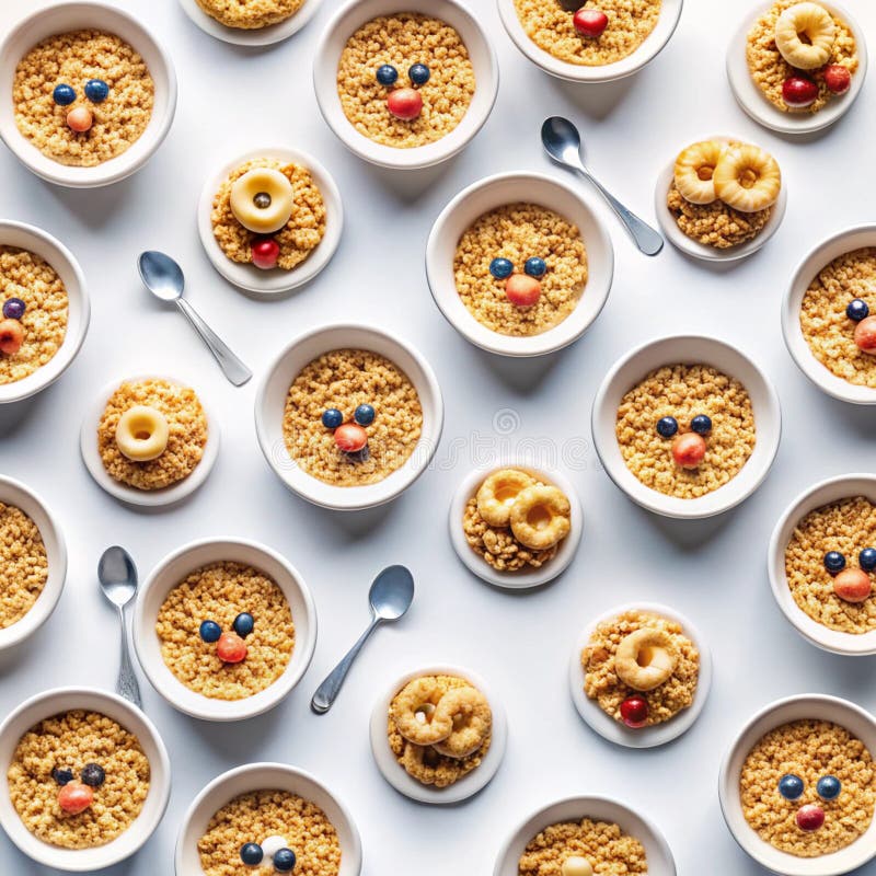 Fun Breakfast Bowls with Playful Faces Stock Illustration ...
