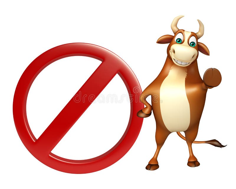 Fun Bull Cartoon Character with Stop Sign Stock Illustration ...