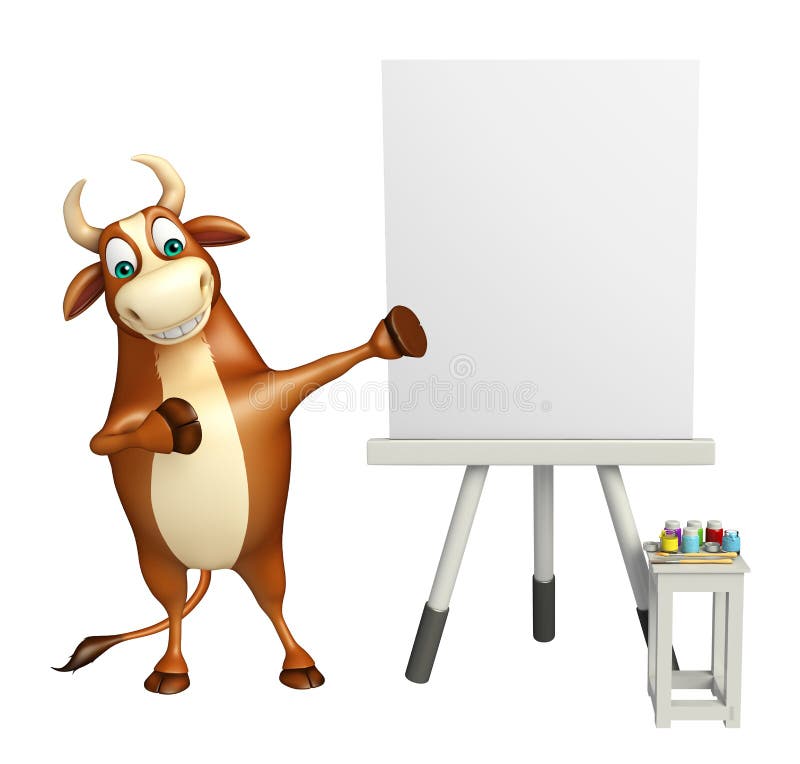 Fun Bull Cartoon Character with White Board Stock Illustration ...