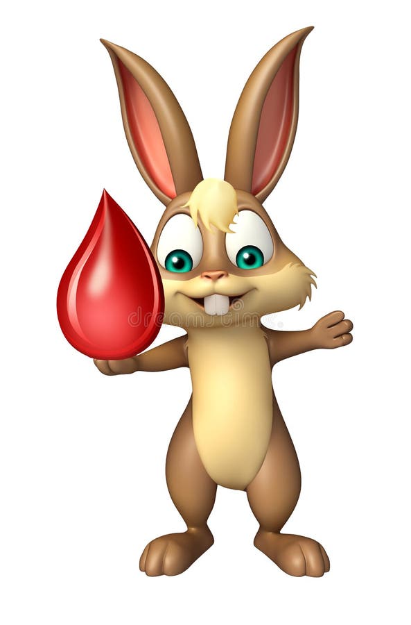 Fun Bunny Cartoon Character with Blood Drop Stock Illustration ...