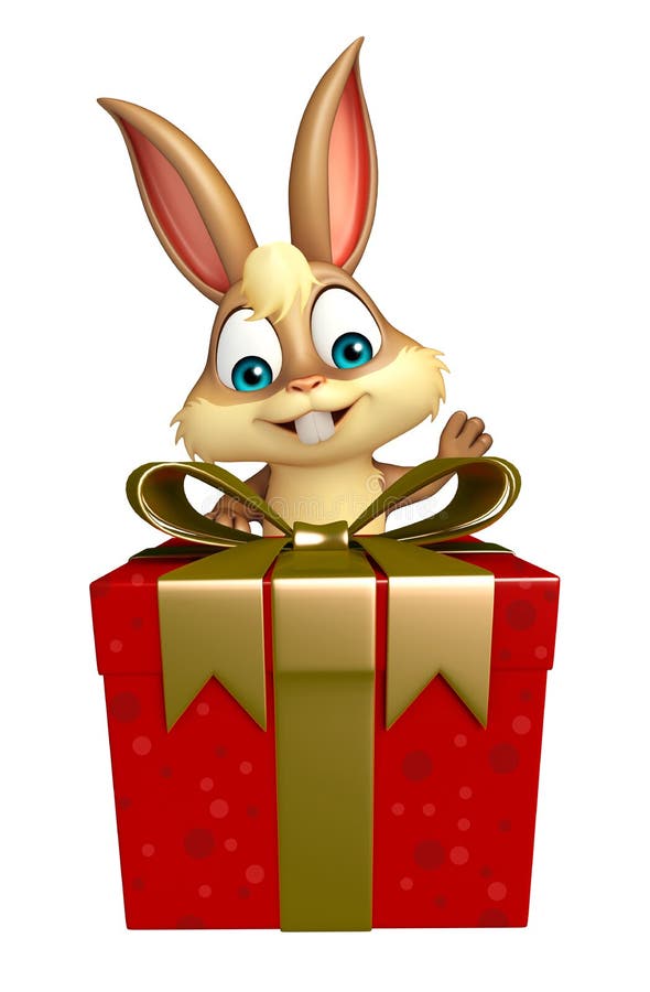 Fun Bunny Cartoon Character with Gif Box Stock Illustration ...
