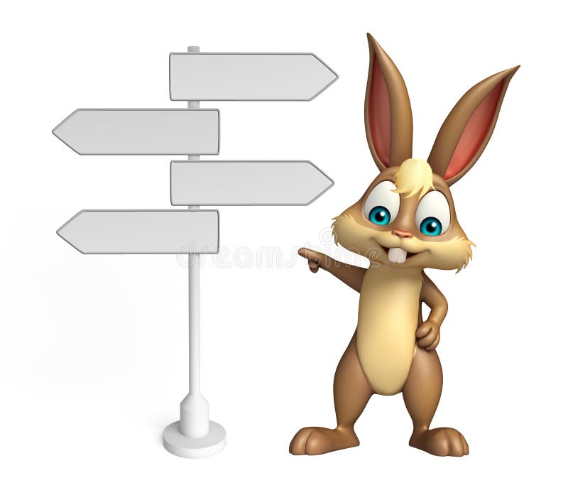 Fun Bunny Cartoon Character with Way Sign Stock Illustration ...
