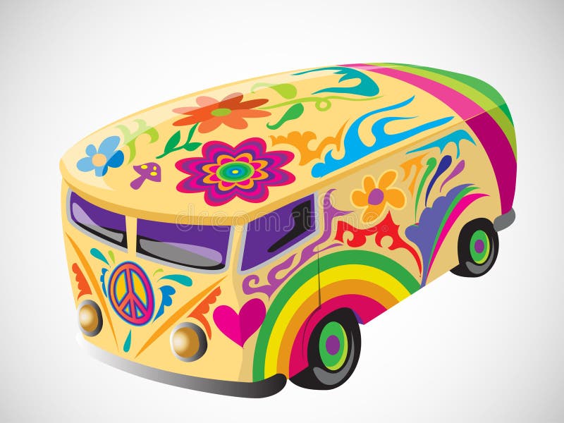 Hippie Bus with Dripping Rainbow Paint Groovy Retro Vechicle Vector ...