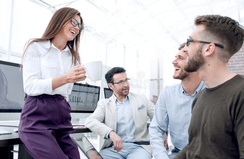 Fun Business Team is Talking about Something during the Break. Stock ...