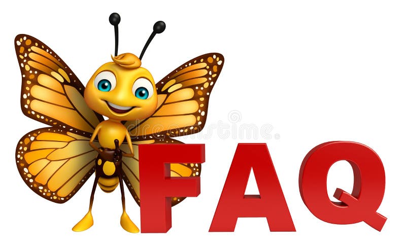 Fun Butterfly Cartoon Character with Faq Sign Stock Illustration ...