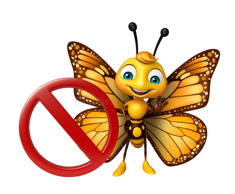 Fun Butterfly Cartoon Character with Stop Sign Stock Illustration ...