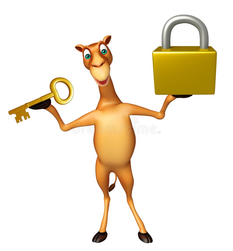 Fun Camel Cartoon Character with Key and Lock Stock Illustration ...