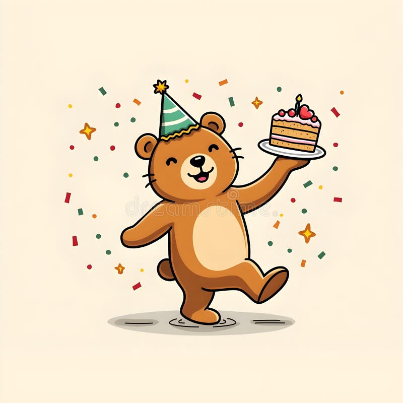 Fun Cartoon Bear Celebrating Birthday Stock Illustration - Illustration ...