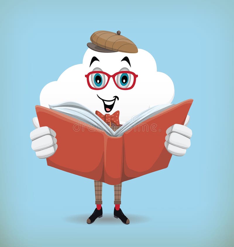 Fun Cartoon Cloud Character Reading a Book Stock Vector - Illustration ...