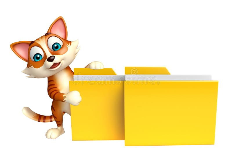Fun Cat Cartoon Character with Folder Stock Illustration - Illustration ...