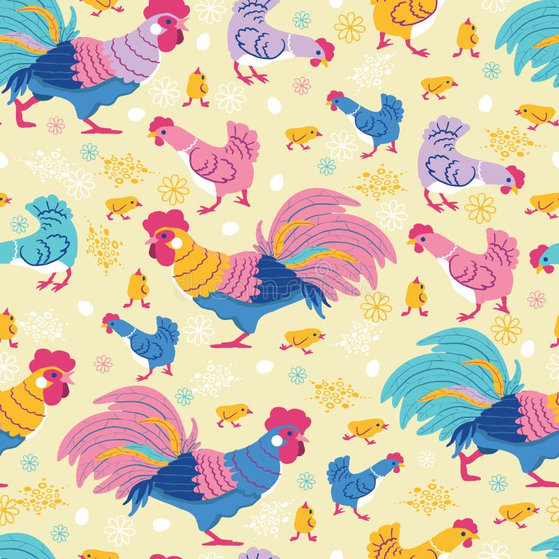 Fun Chickens Seamless Pattern Background Stock Vector - Illustration of ...