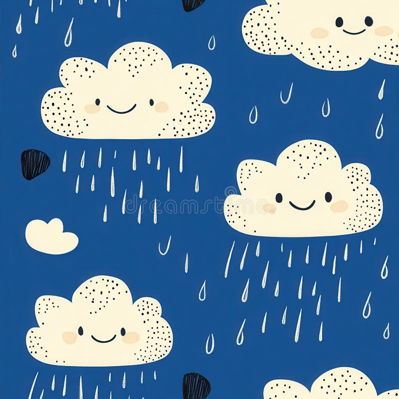 Fun Cloud Illustrations with Rain Drops on Blue Background Stock Photo ...