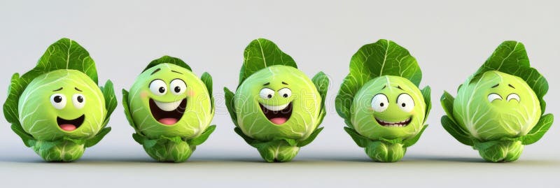 A Fun Collection of 3D Cabbage Characters with Expressive Faces, Each ...