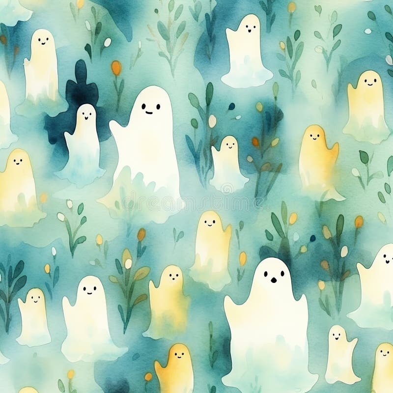 Colored Ghosts Seamless Pattern. Generative AI Stock Illustration ...
