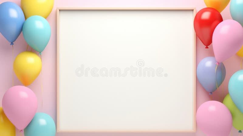 Fun Colorful Balloons Empty Frame, Ai Stock Illustration - Illustration ...