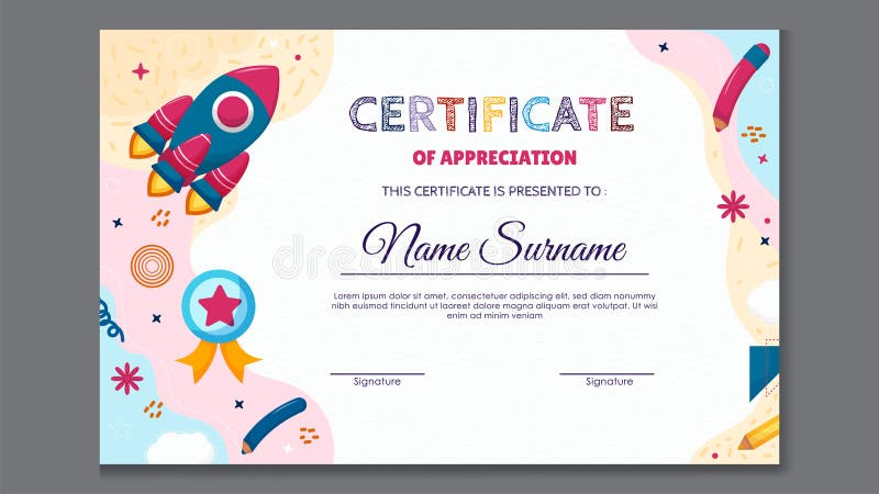Fun Colorful Certificate Template for Kids Stock Vector - Illustration ...