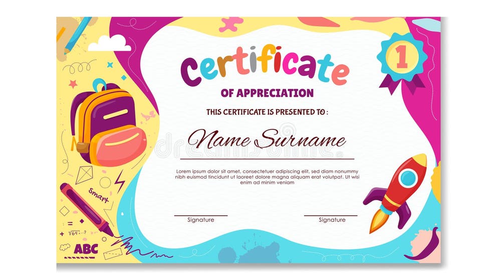 Fun Colorful Certificate Template for Kids Stock Vector - Illustration ...