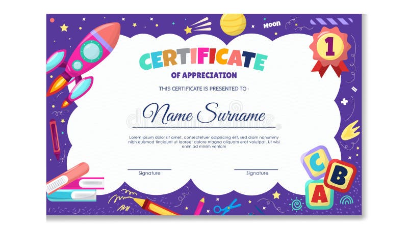 Fun Colorful Certificate Template for Kids Stock Vector - Illustration ...