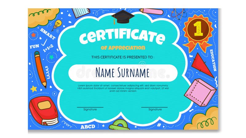 Fun Colorful Certificate Template for Kids Stock Vector - Illustration ...