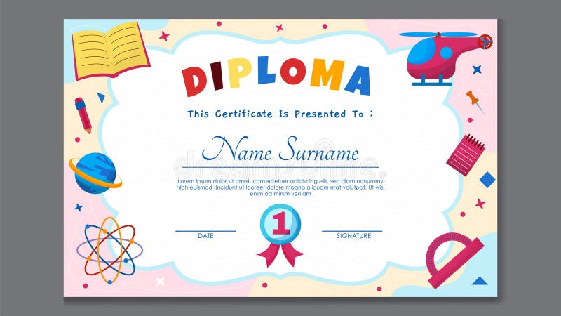Fun Colorful Certificate Template for Kids Stock Illustration ...