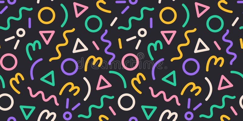 Fun Colorful Line Doodle Seamless Pattern. Stock Vector - Illustration ...