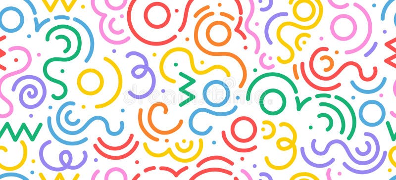 Fun Colorful Line Doodle Seamless Pattern. Creative Minimalist Style ...