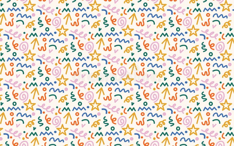 Fun Colorful Line Doodle Seamless Pattern Creative Minimalist Style Art ...