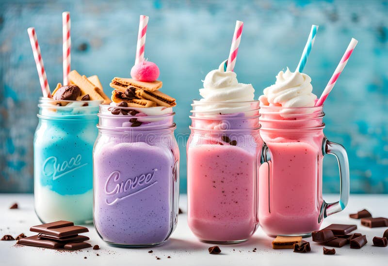 Fun Colorful Summer Milkshakes Stock Illustration - Illustration of ...