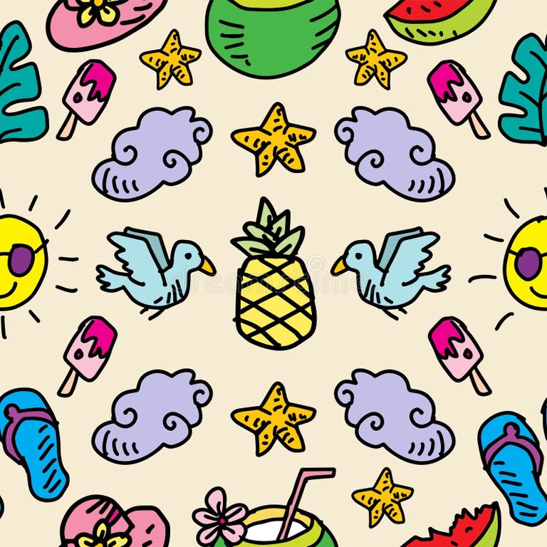 Fun and Colorful Summer Pattern with Tropical Elements Stock Vector ...