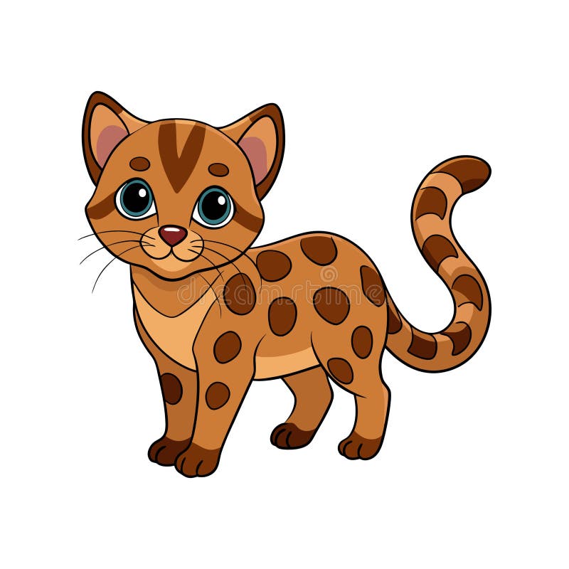 Fun Rusty-Spotted Cat Coloring Illustration for Kids Stock Illustration ...