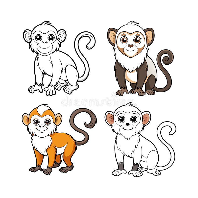 Capuchin Monkey Fun Coloring Page for Kids Stock Vector - Illustration ...