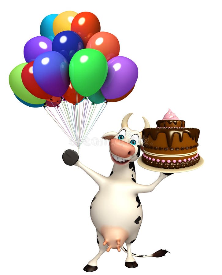 Fun Cow Cartoon Character with Cake Stock Illustration - Illustration ...