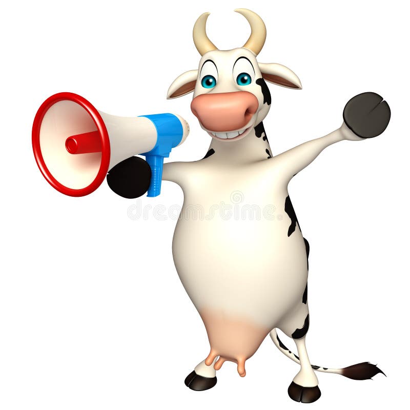 Fun Cow Cartoon Character with Loudspeaker Stock Illustration ...